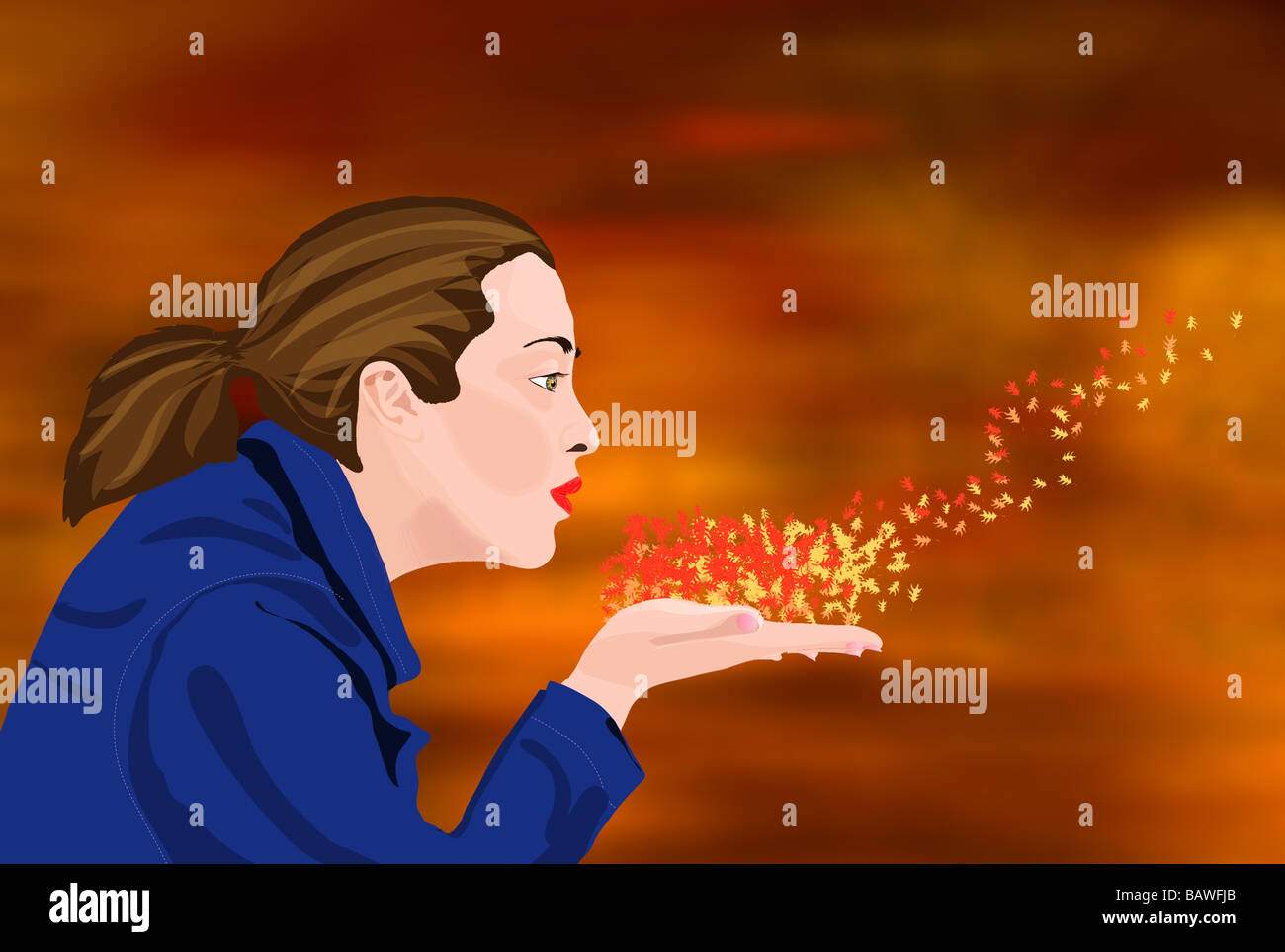 good bye autumn - illustration Stock Photo - Alamy