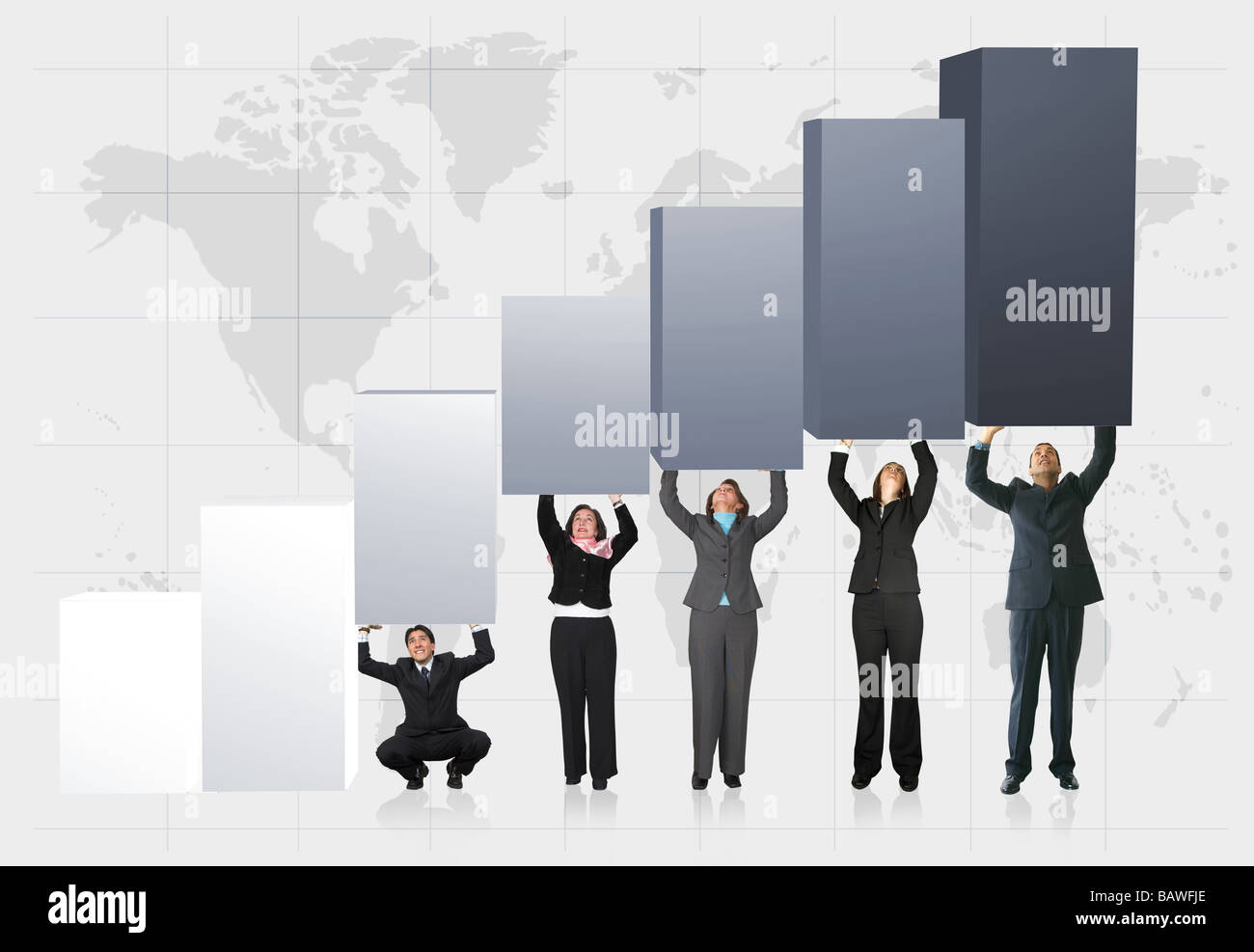 business team pushing graph up Stock Photo - Alamy