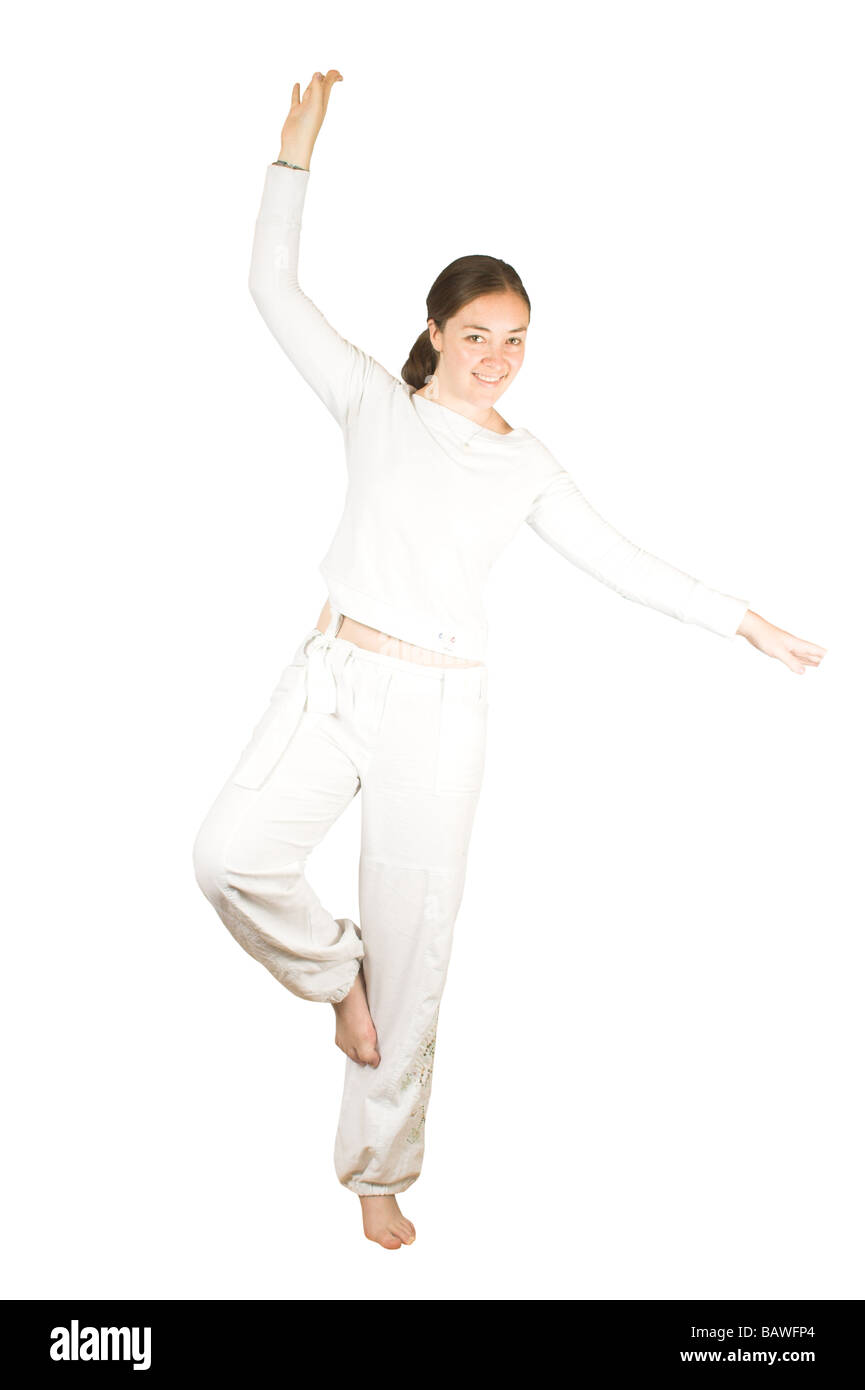 Casual girl balancing Stock Photo - Alamy