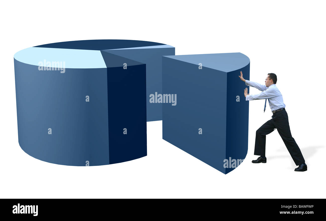 business man pushing pie chart Stock Photo - Alamy