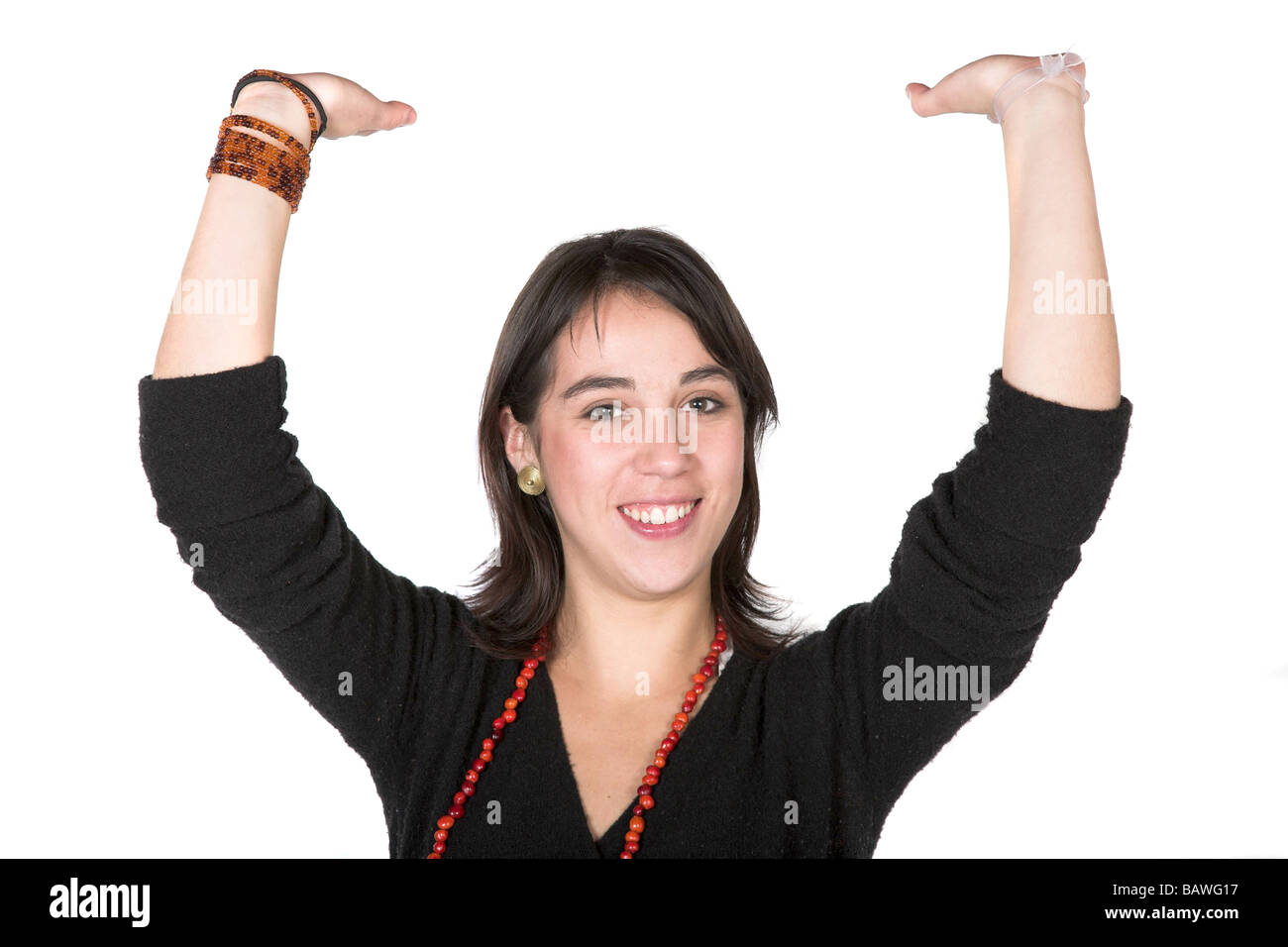 girl pushing something up Stock Photo - Alamy