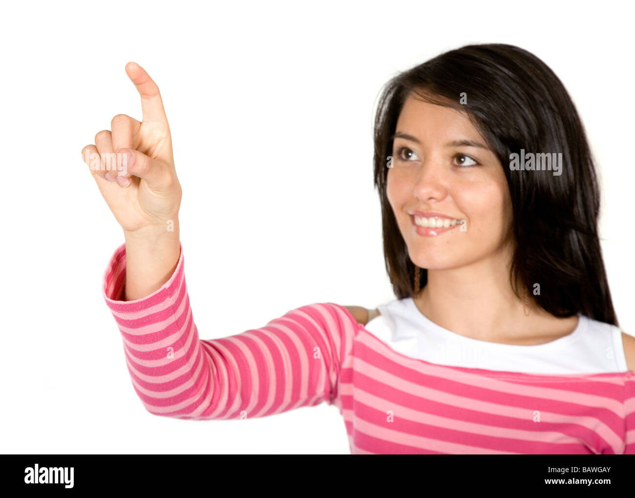 girl pressing something on screen Stock Photo - Alamy