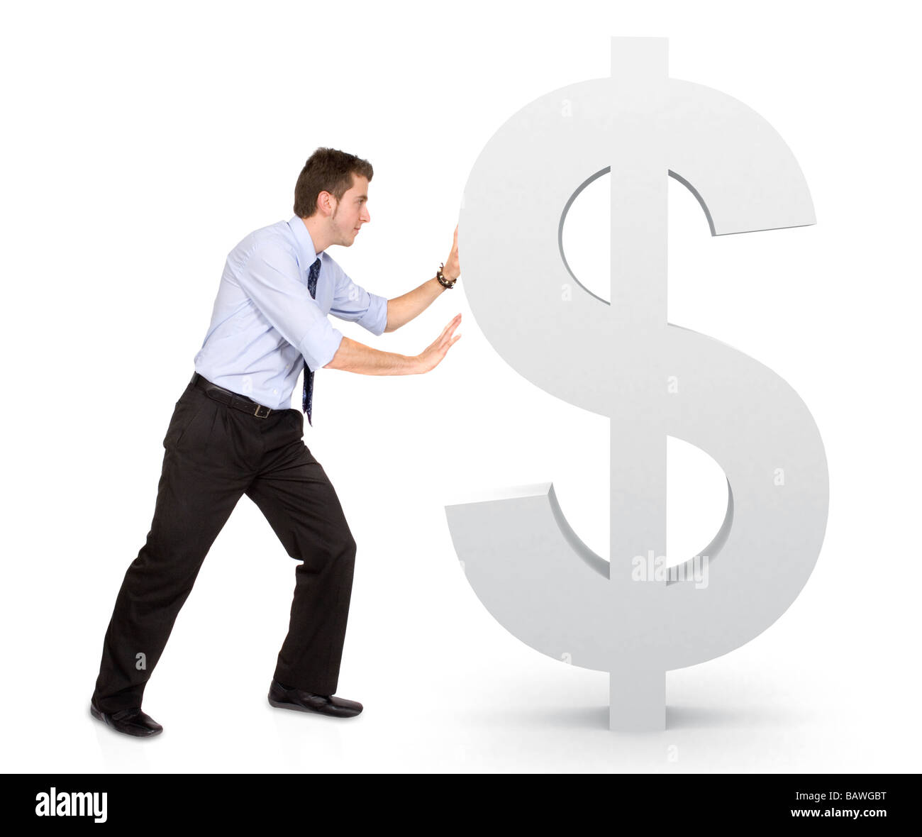 business man pushing dollar sign Stock Photo - Alamy