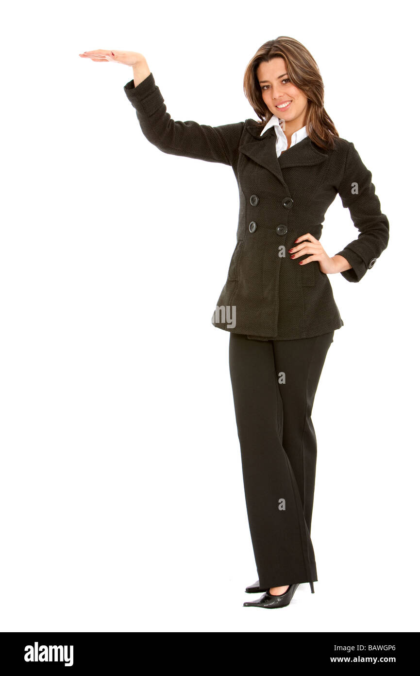 business woman displaying something Stock Photo - Alamy