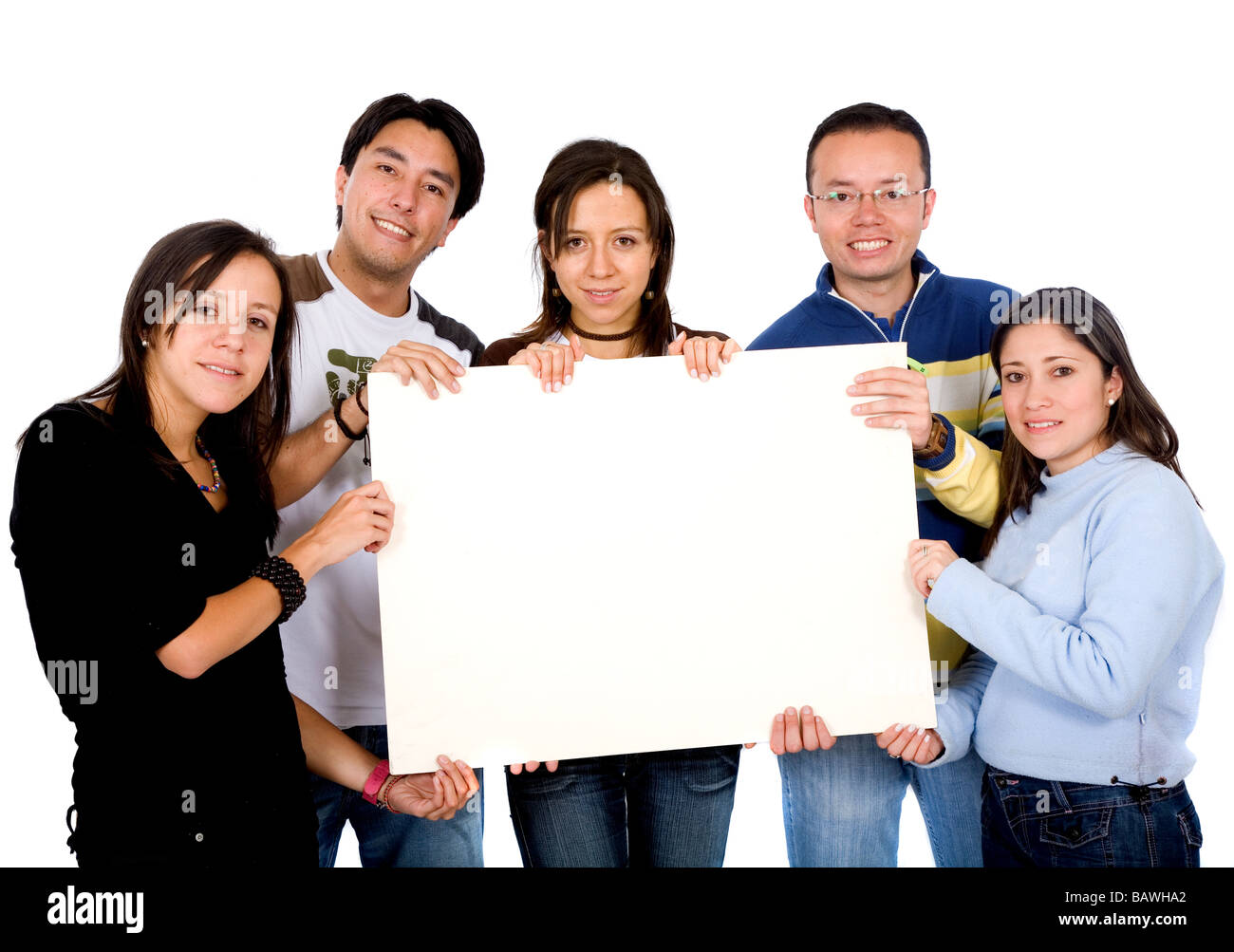 casual group of students holding a banner Stock Photo - Alamy