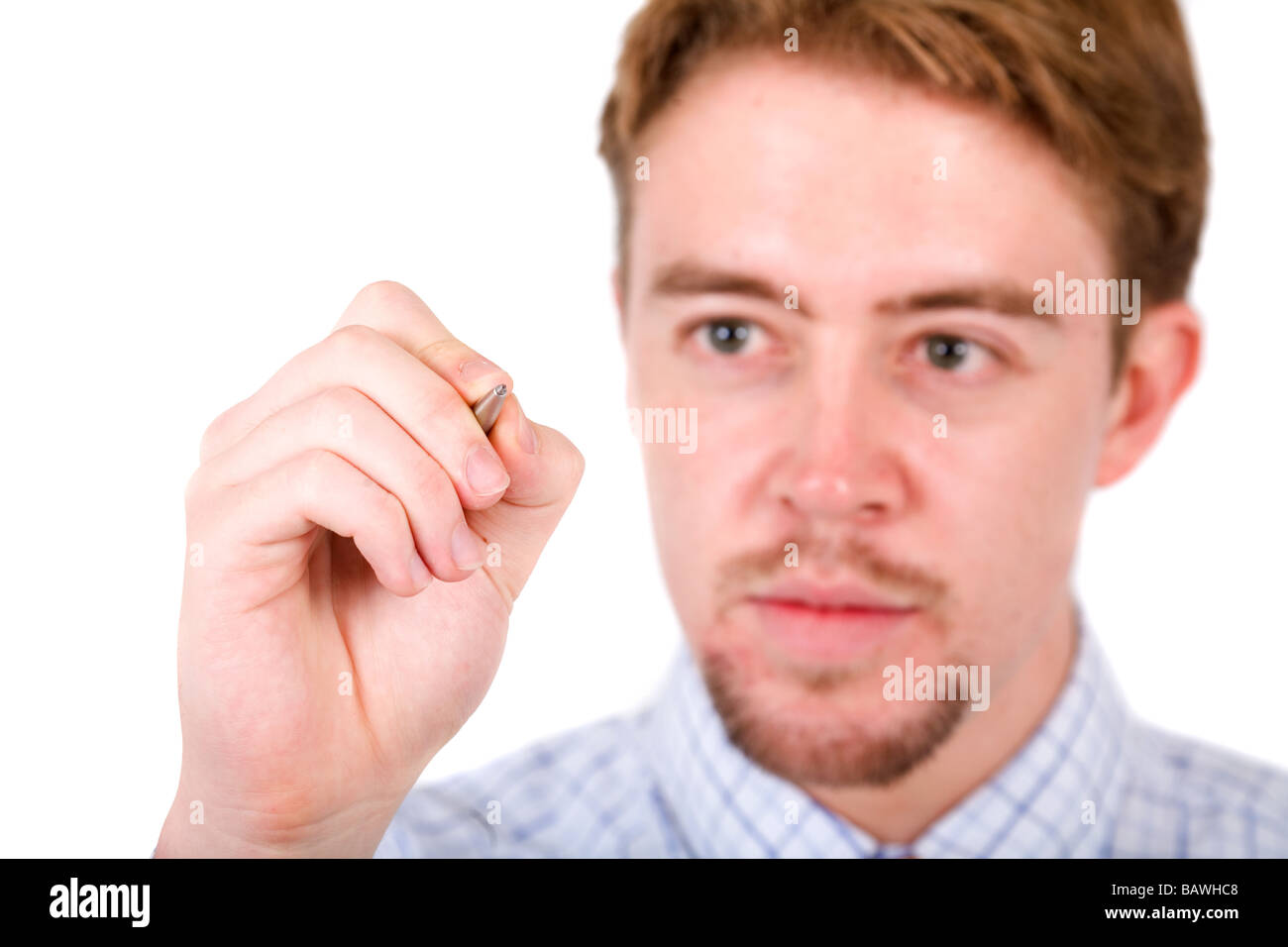 Business man writing on screen Stock Photo - Alamy