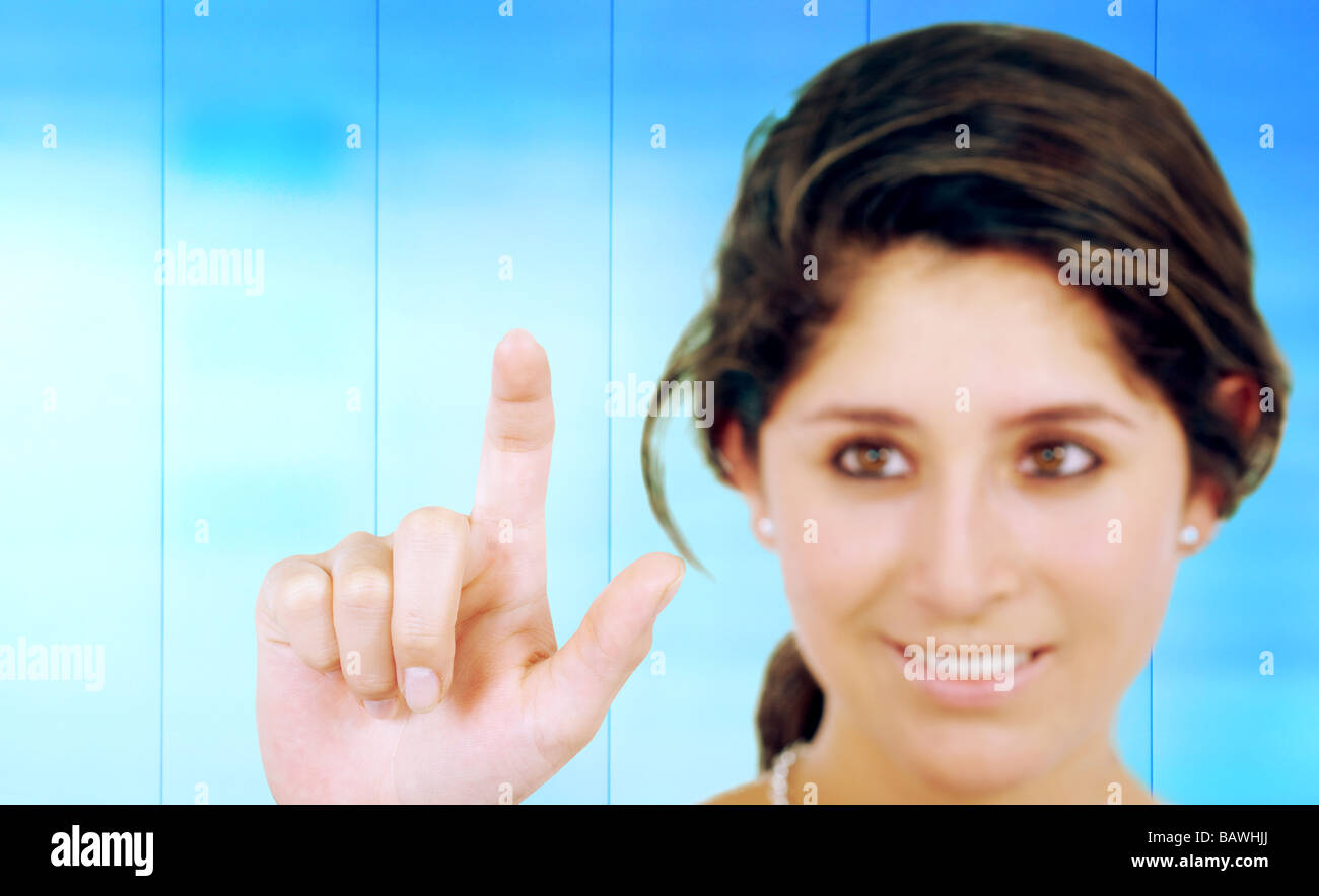 business woman touching the screen Stock Photo - Alamy