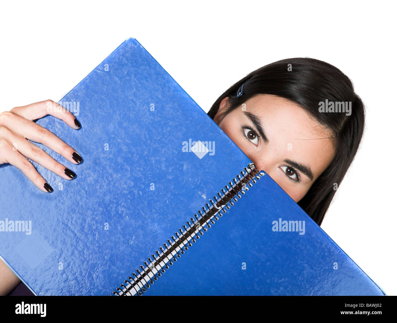 beautiful girl with blue notebook Stock Photo - Alamy