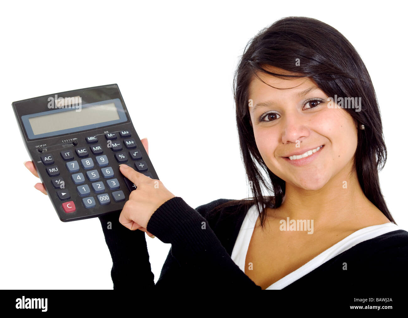 female accountant with calculator Stock Photo - Alamy