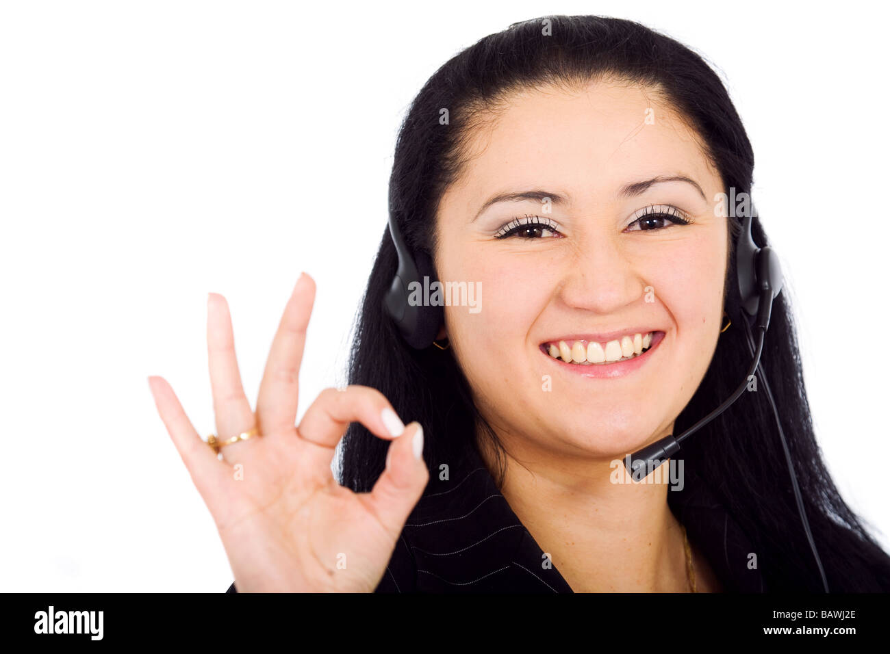customer service girl - okay sign Stock Photo - Alamy