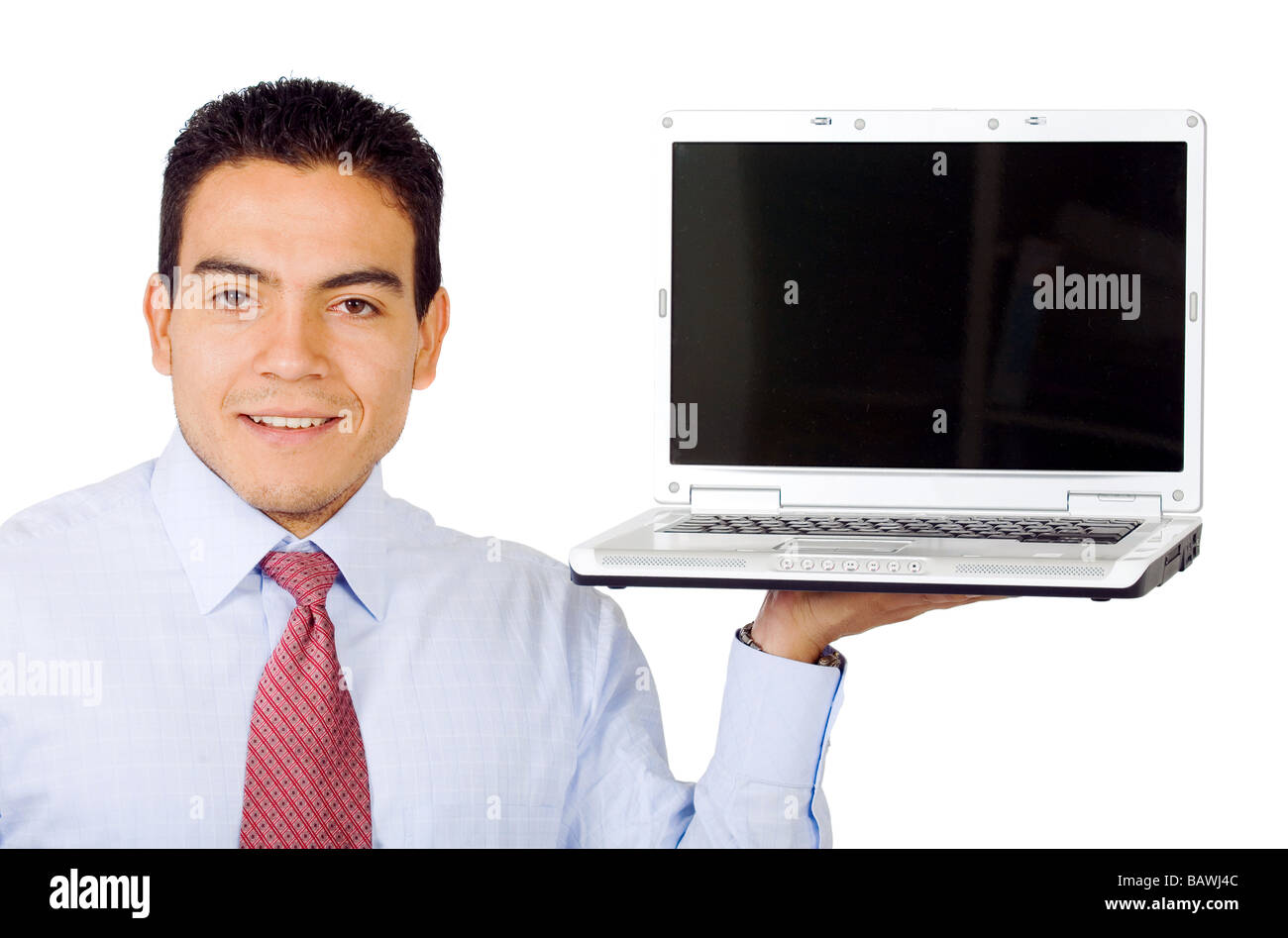 business man displaying laptop Stock Photo - Alamy