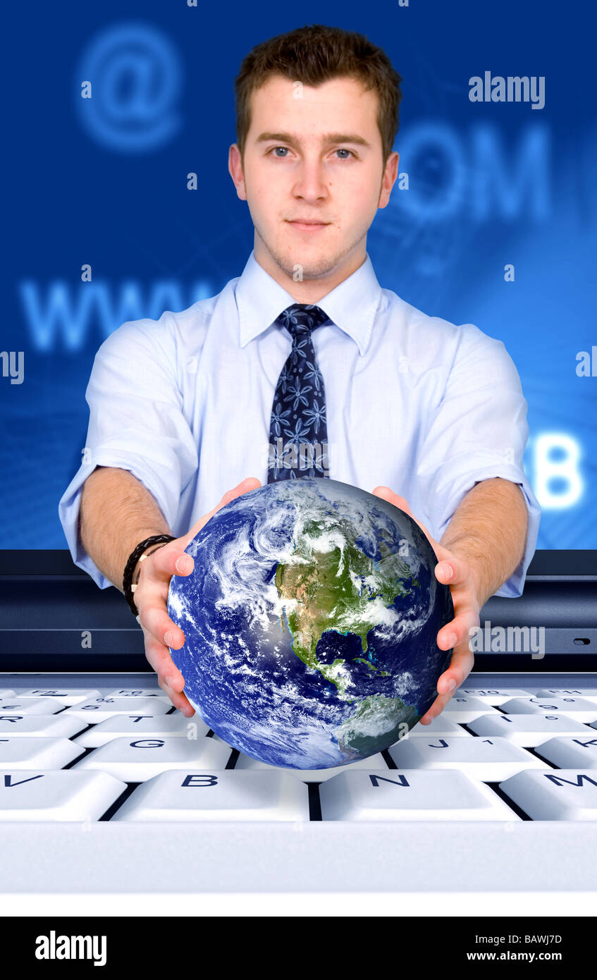 Laptops earth world map hi-res stock photography and images - Alamy