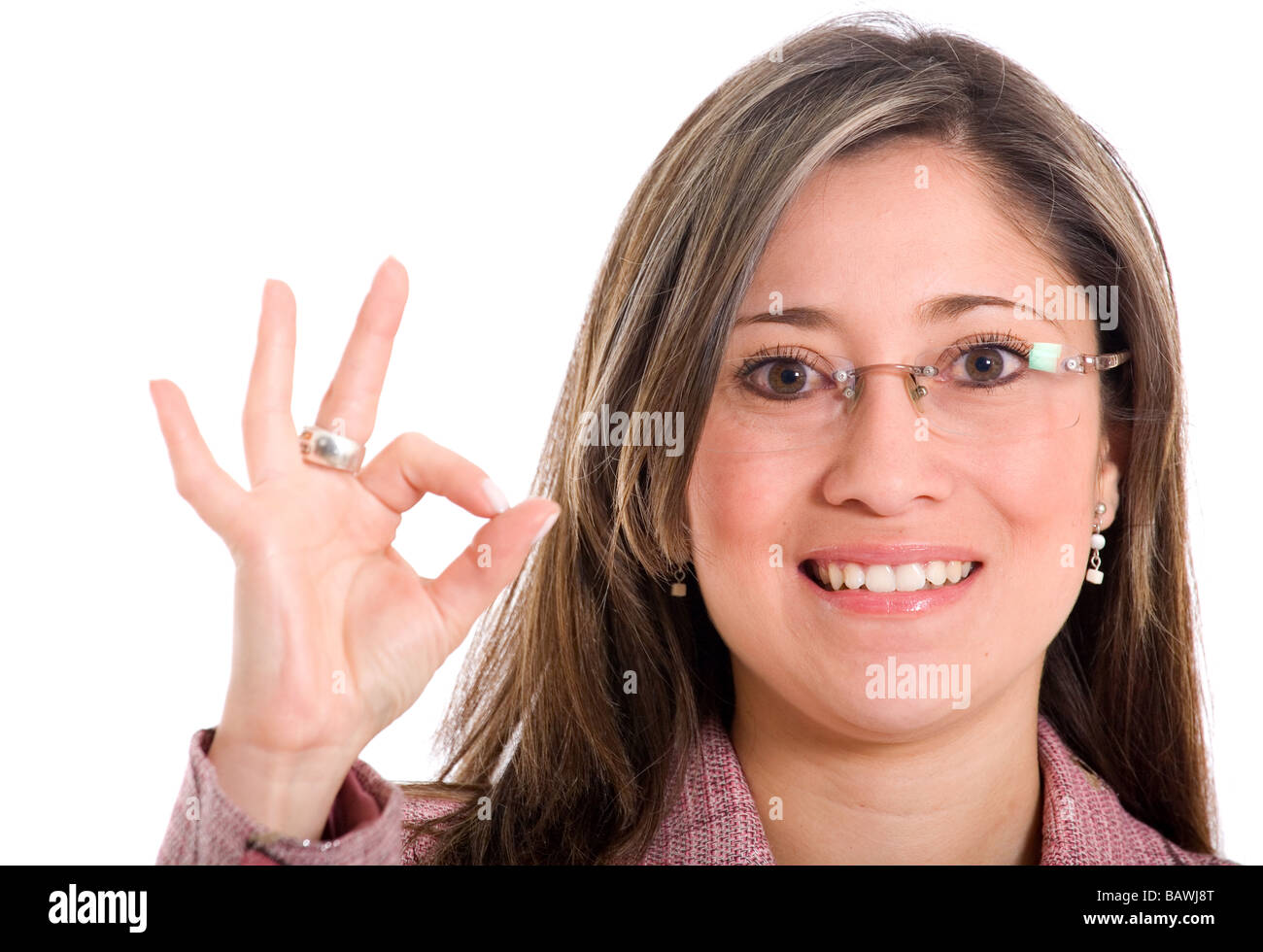 Business woman doing the ok sign Stock Photo - Alamy