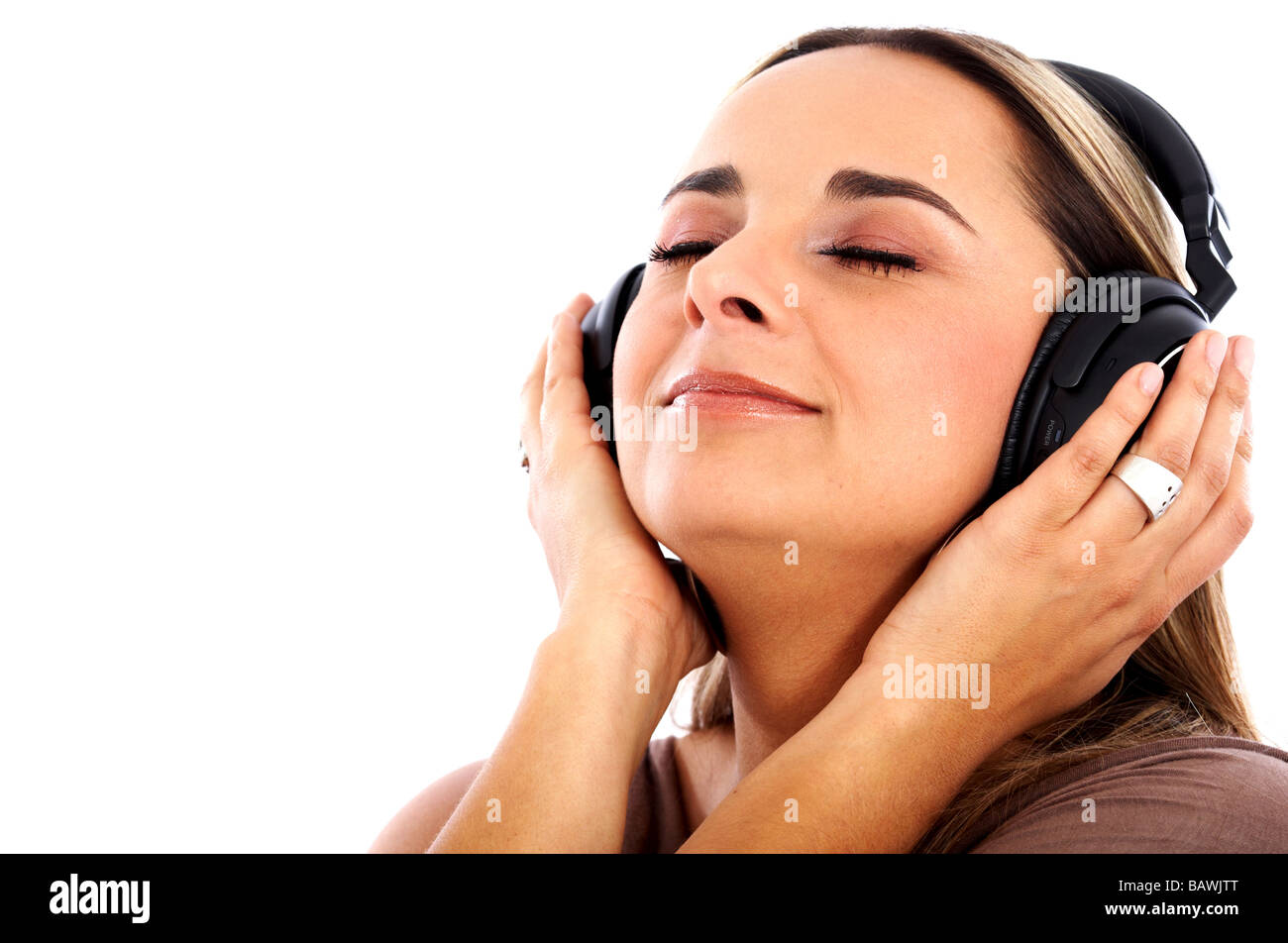 listening music on headphones Stock Photo - Alamy
