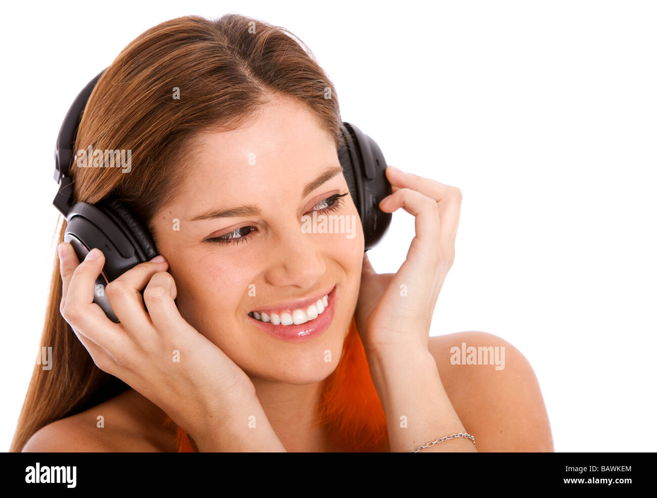 Woman listening to music Stock Photo - Alamy