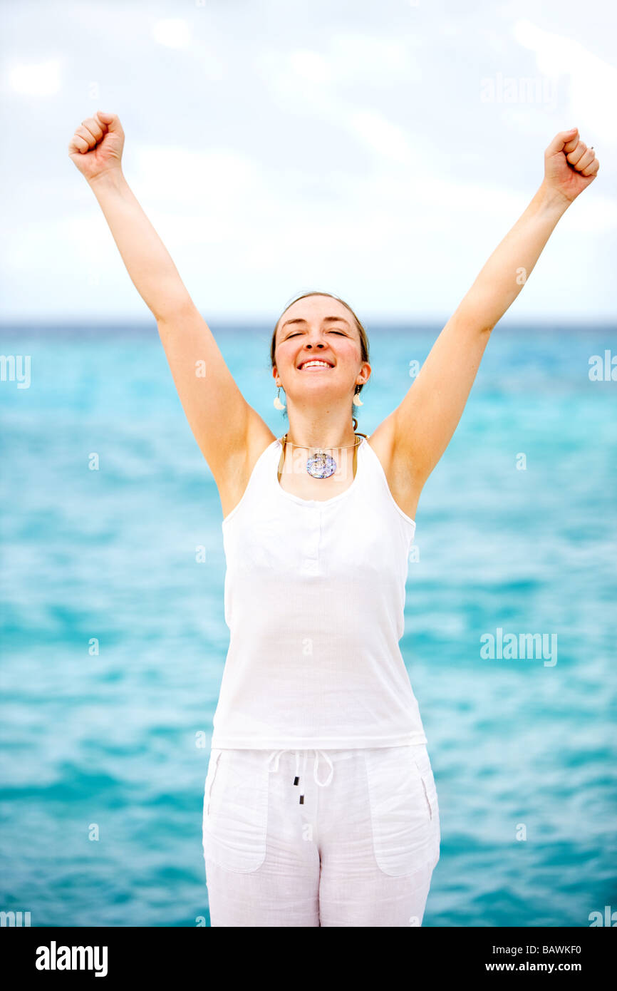happy woman at the beach Stock Photo - Alamy