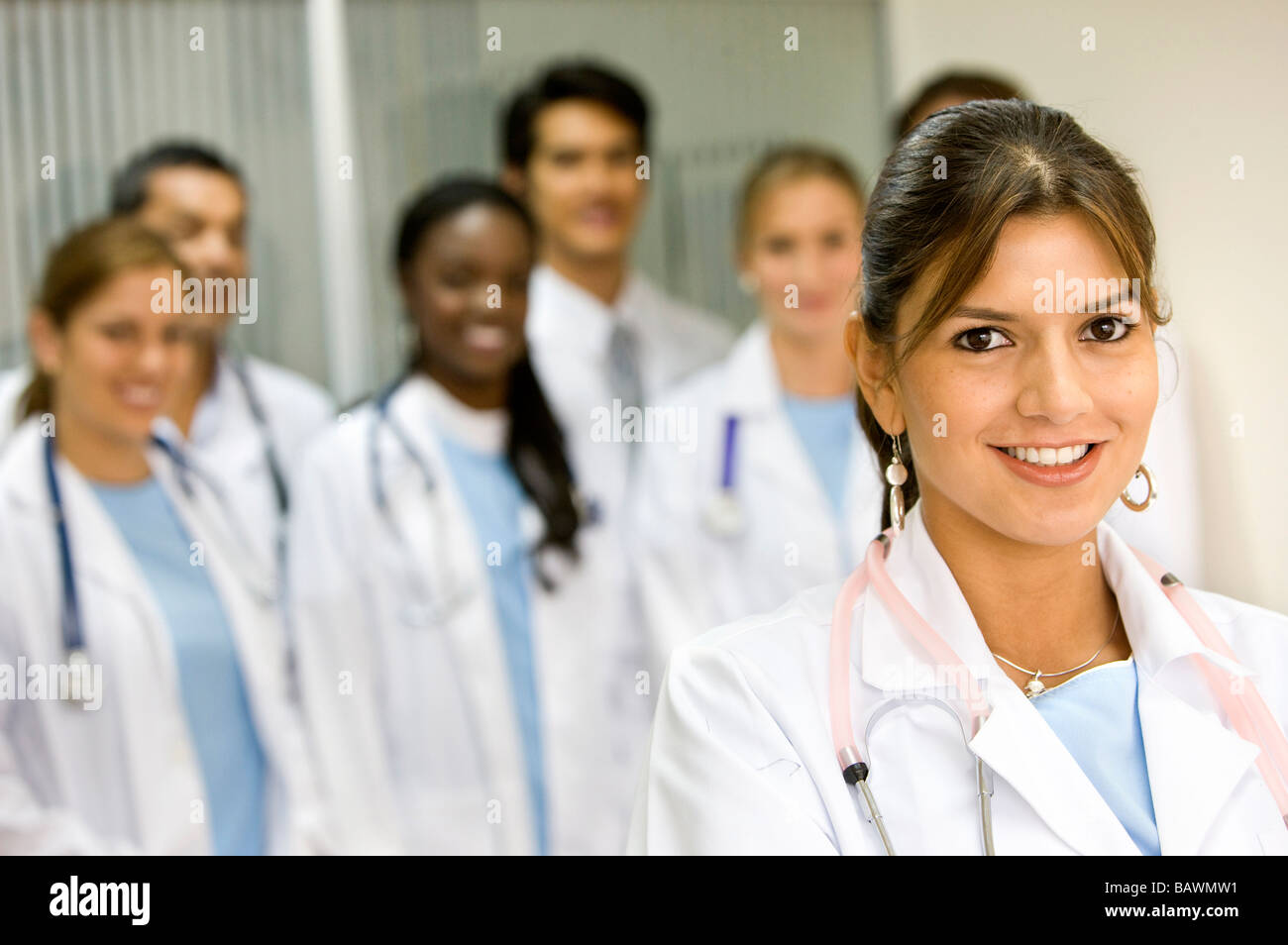 Medical happy team five doctors hi-res stock photography and images - Alamy