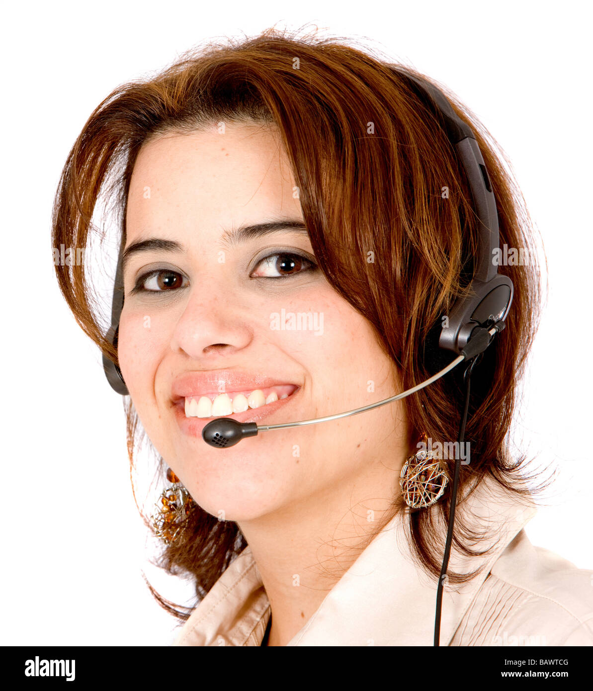 Woman with a headset Stock Photo - Alamy
