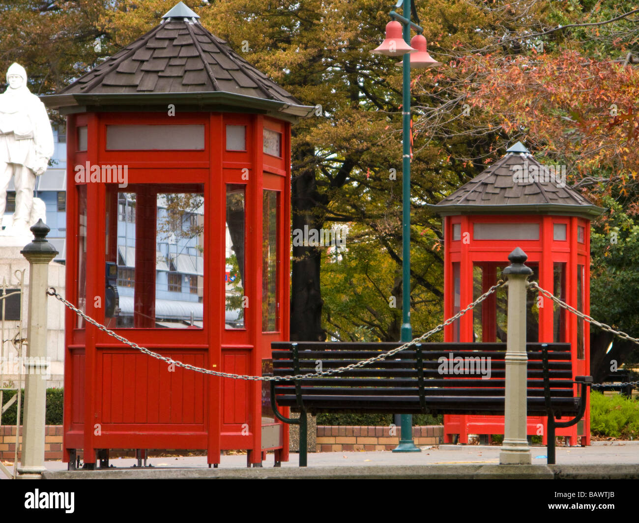 English style red telephone boxes Christchruch New Zealand Stock Photo ...