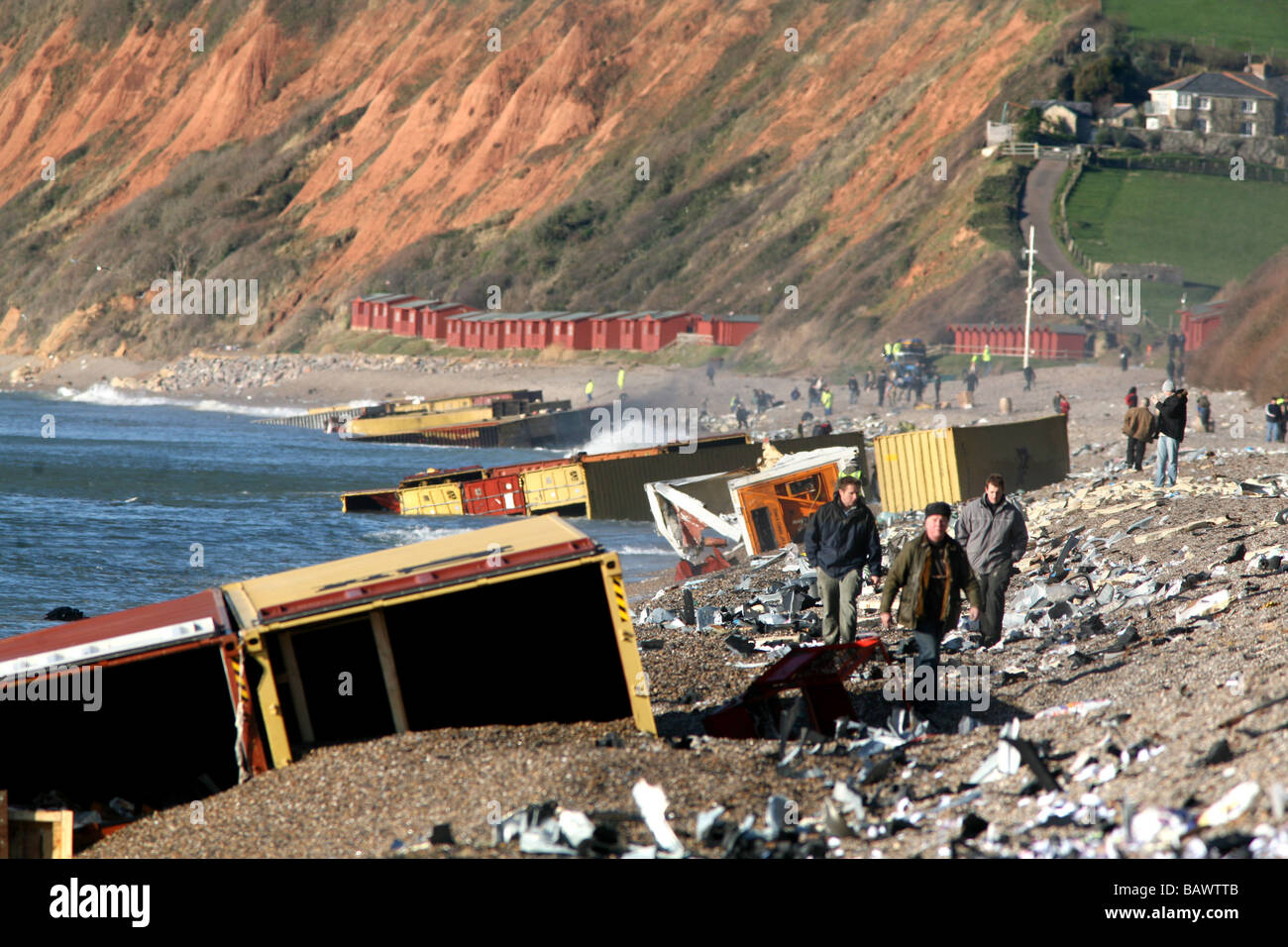 Branscombe Beach, Devon, after cargo washed up from the MSC Napoli ...
