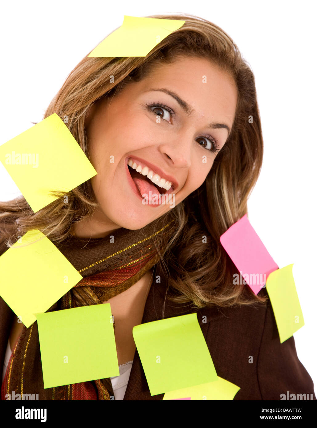 business woman - post its Stock Photo - Alamy