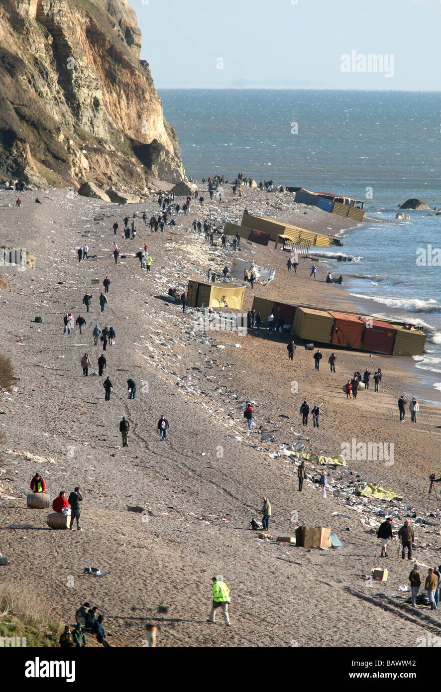 Branscombe Beach, Devon, after cargo washed up from the MSC Napoli ...