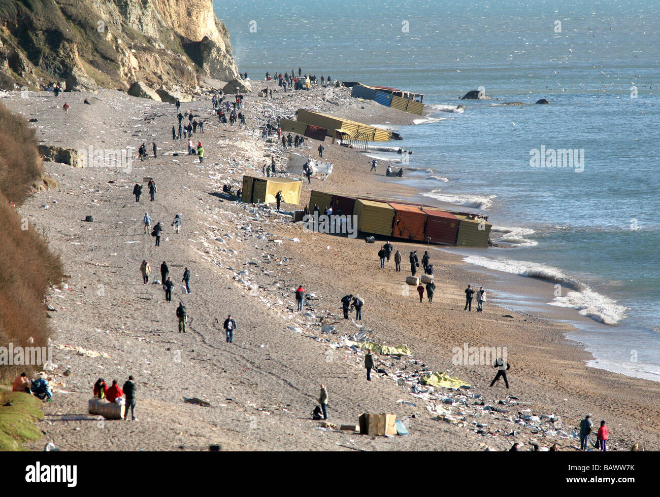 Branscombe Beach, Devon, after cargo washed up from the MSC Napoli ...
