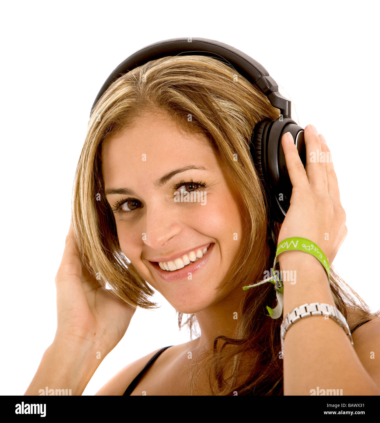 Woman with headphones Stock Photo - Alamy