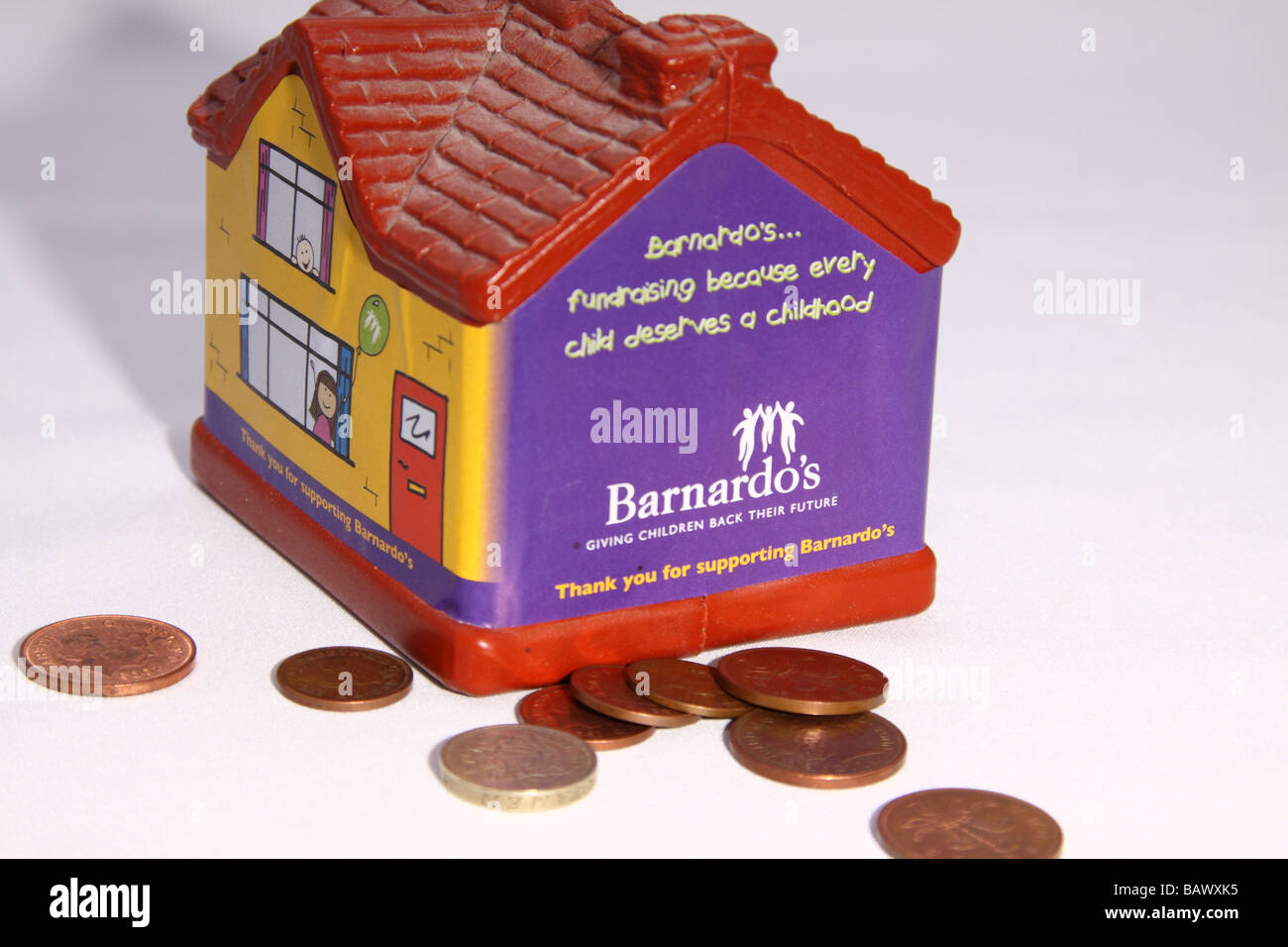 Barnardos charity collection box in the shape of a house used for ...