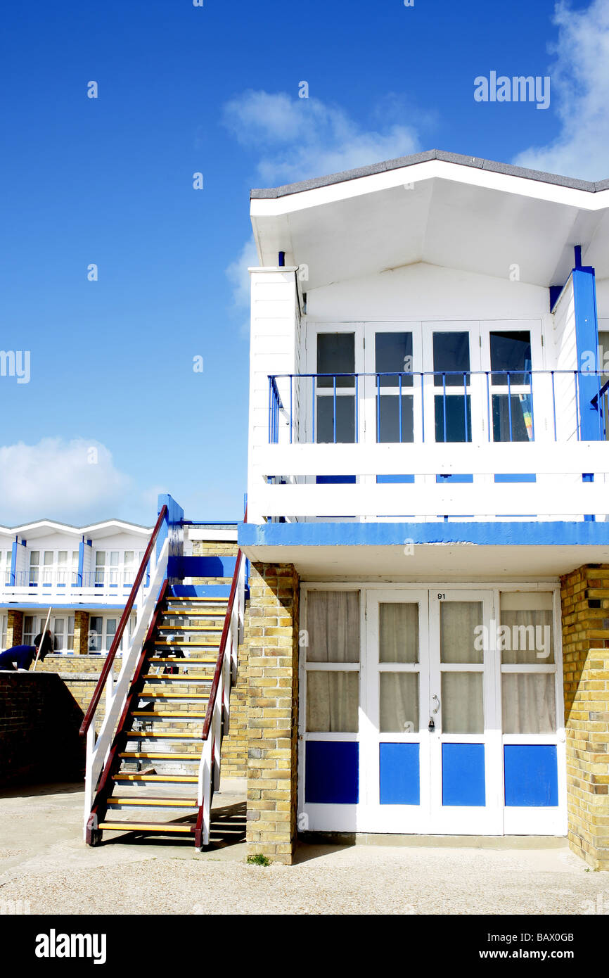 Beach beaches front hut huts row sea seafront seaside hi-res stock ...