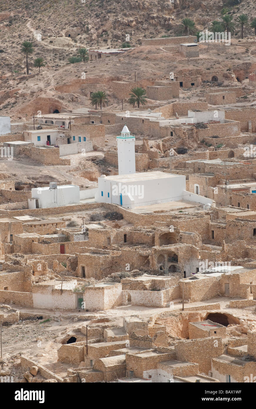 Toujane mountain village in the South Jebel Dahar Region mosque Tunisia ...