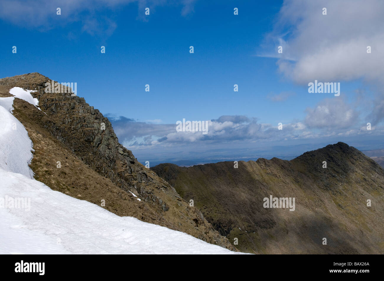 View from Helvellyn looking over Striding Edge , Lake District, Cumbria ...