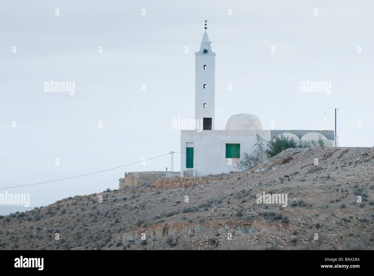 white mosque on hill Ksour district Tunisia Stock Photo - Alamy