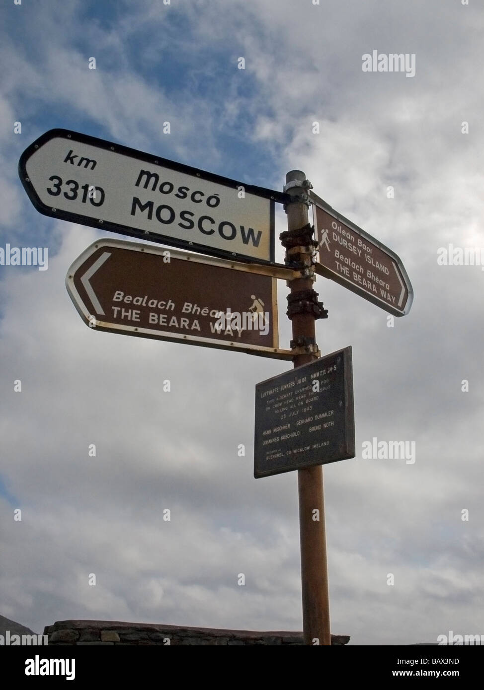 Signpost and memorial at Dursey Island Crow Head West Cork Stock Photo ...