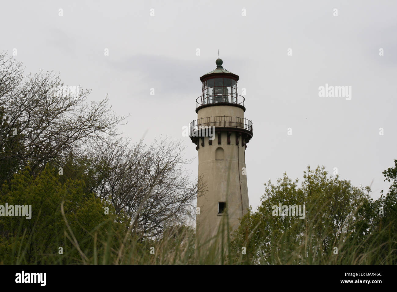Working Lighthouse at Central Street Beach, Evanston, IL Stock Photo ...
