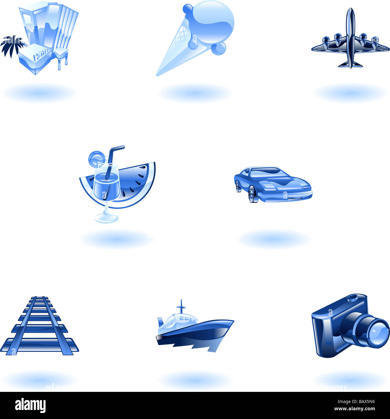 A blue travel and tourism web icon set Stock Photo - Alamy
