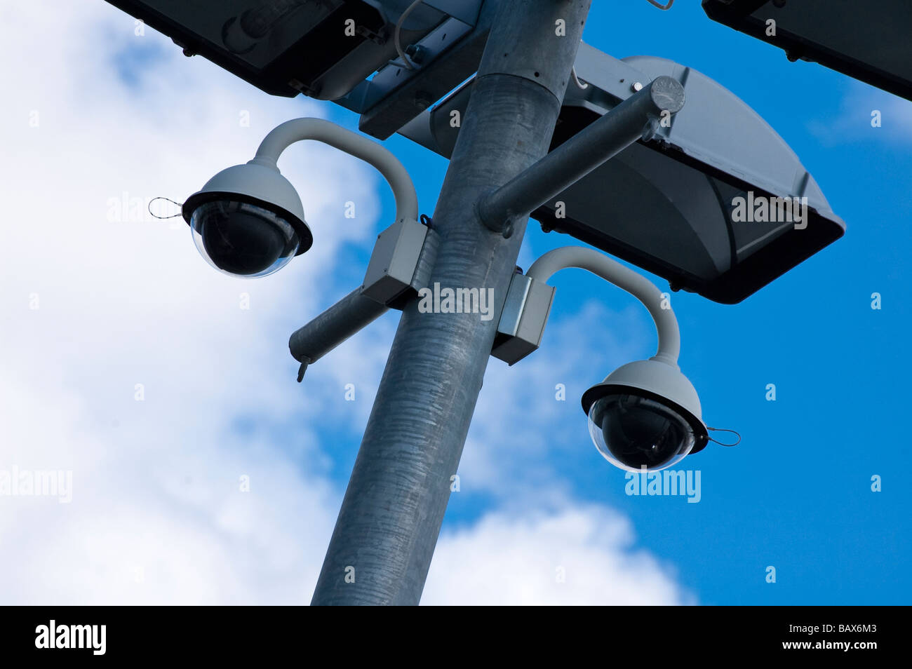 CCTV and security lighting on post at Wembley Stadium Stock Photo - Alamy