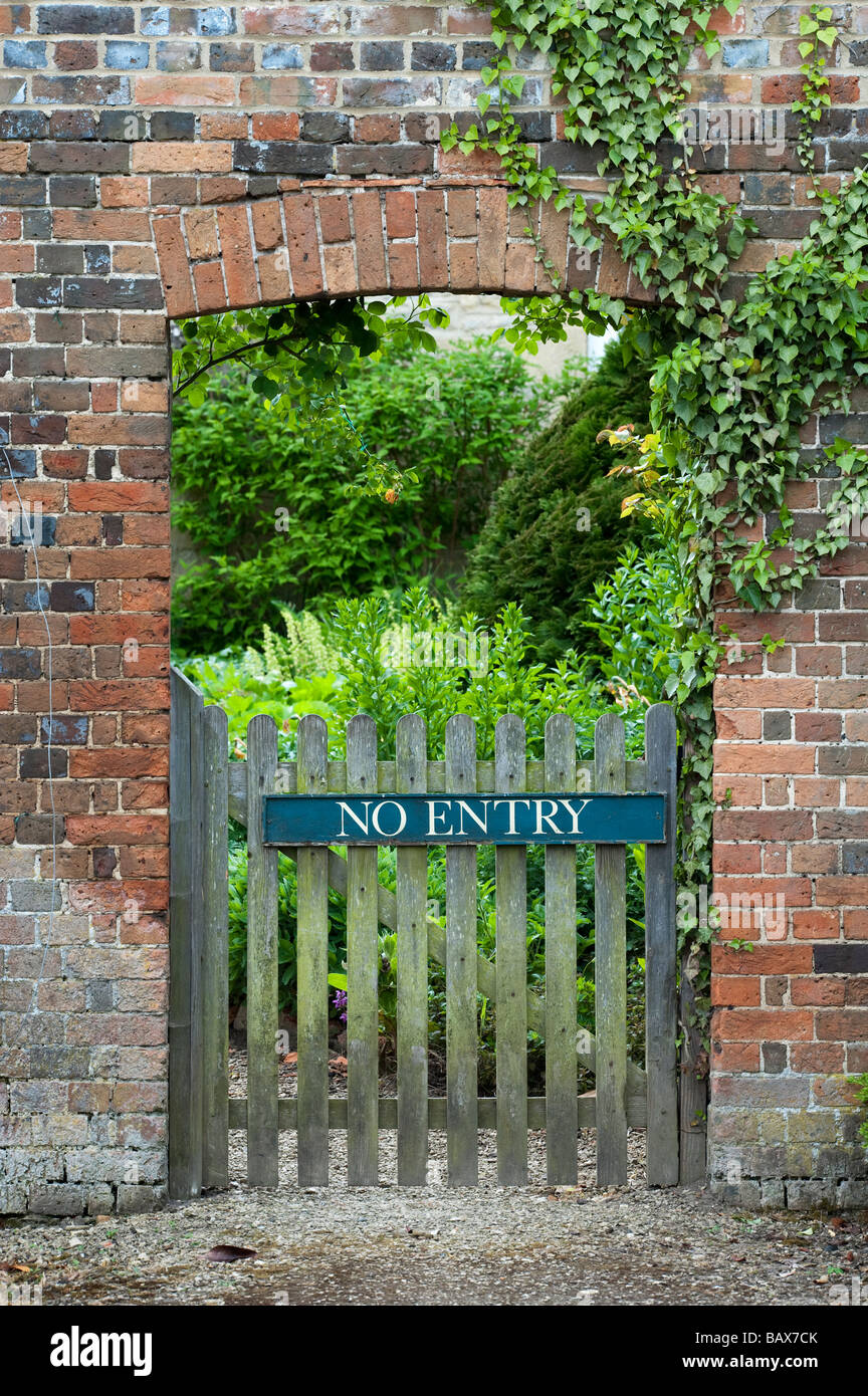 No entry sign on a garden gate in an english garden. Waterperry gardens ...