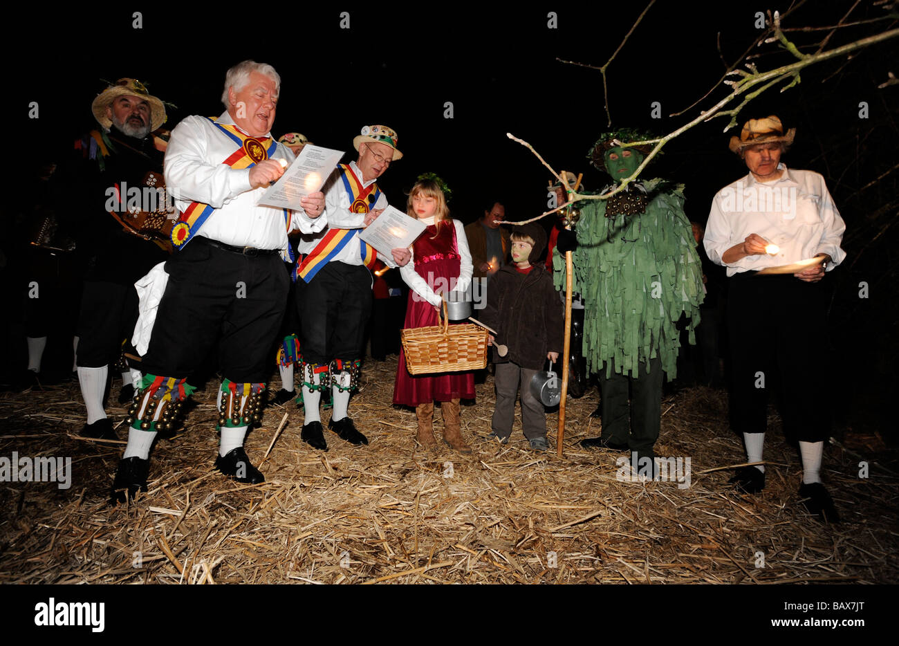 Mendip Morris Men singing the Wassailing Song with the Green Man and ...