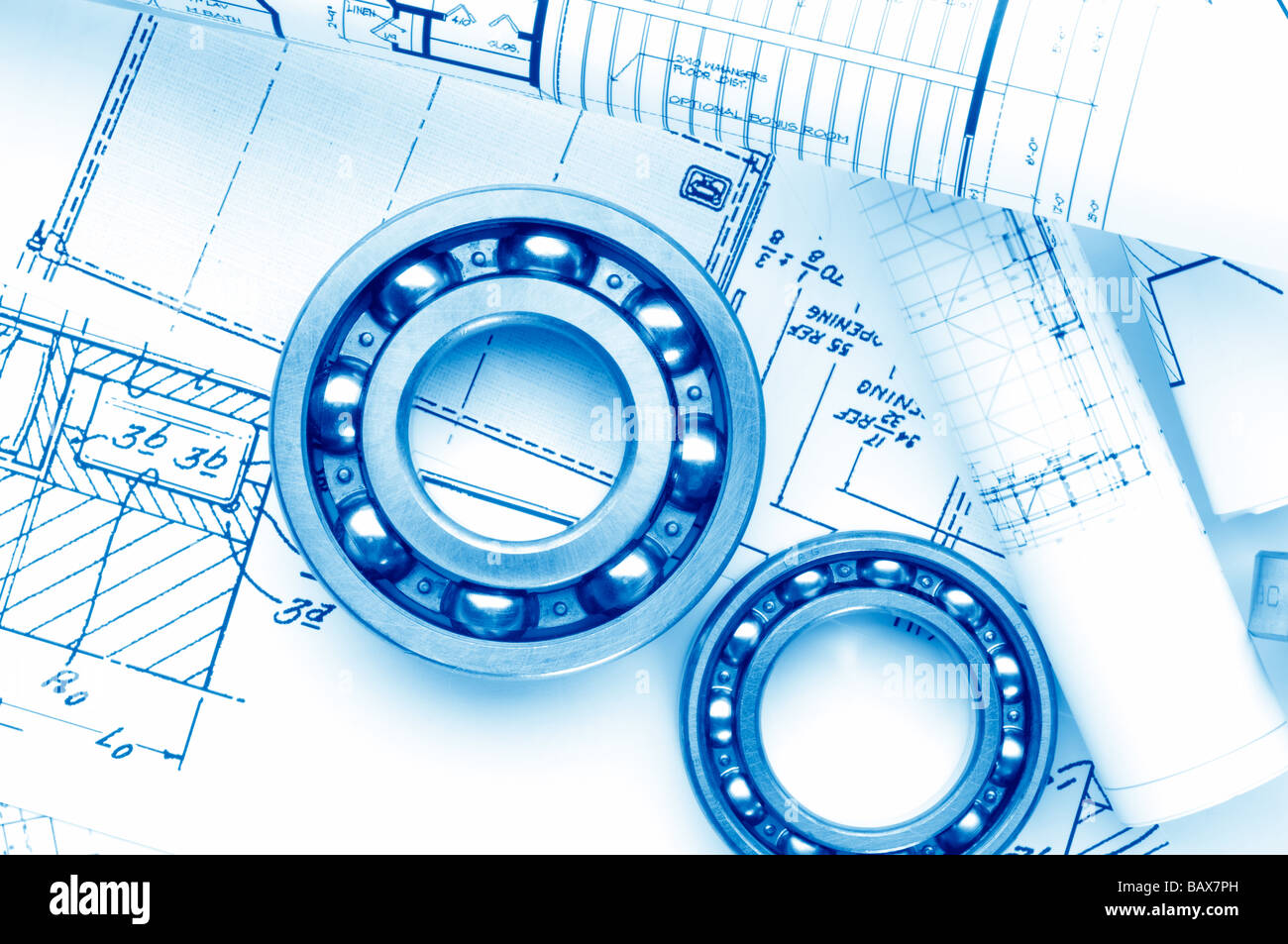 mechanical drawing and tools bearing Stock Photo - Alamy