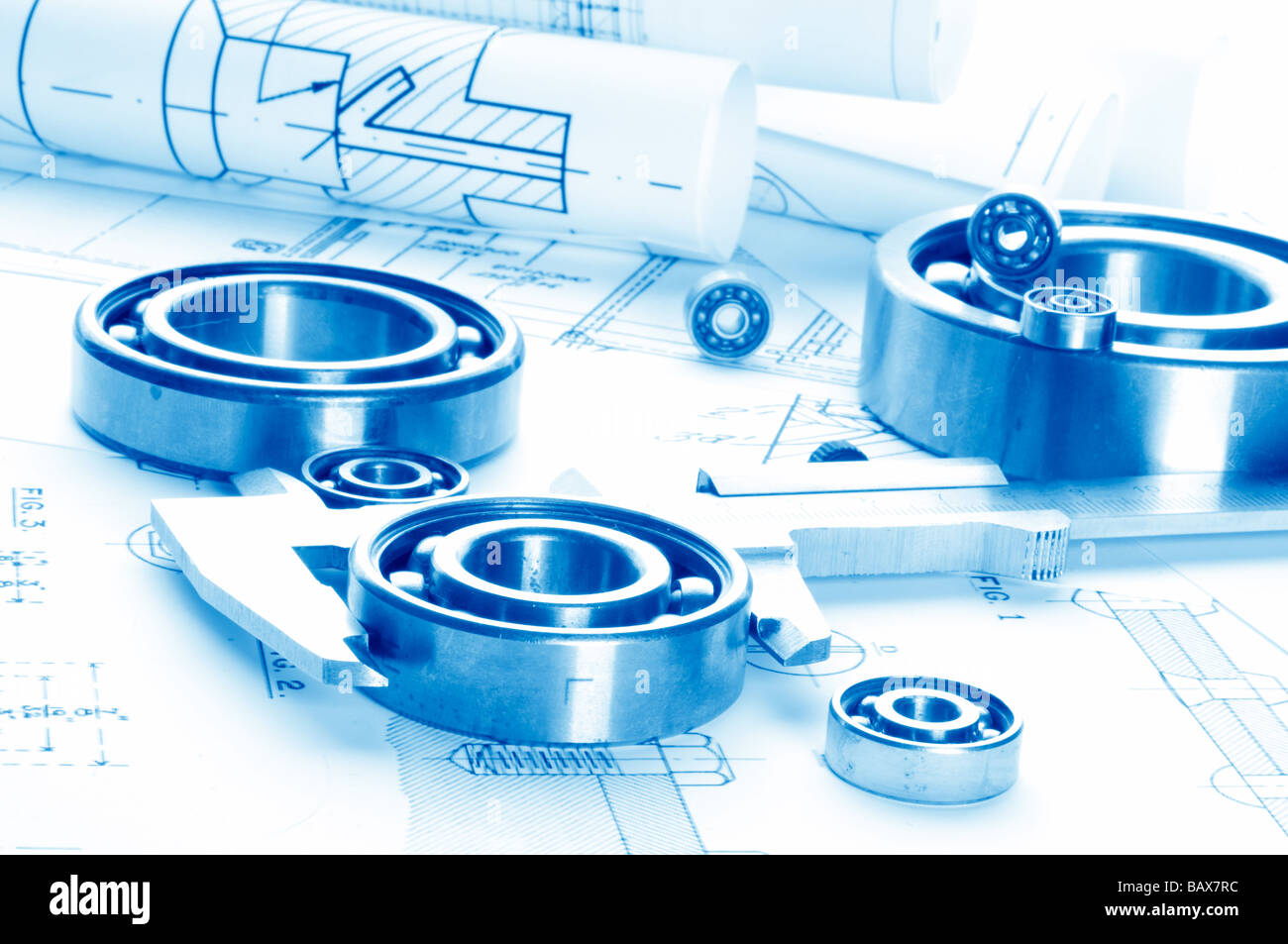 mechanical drawing and tools bearing Stock Photo - Alamy