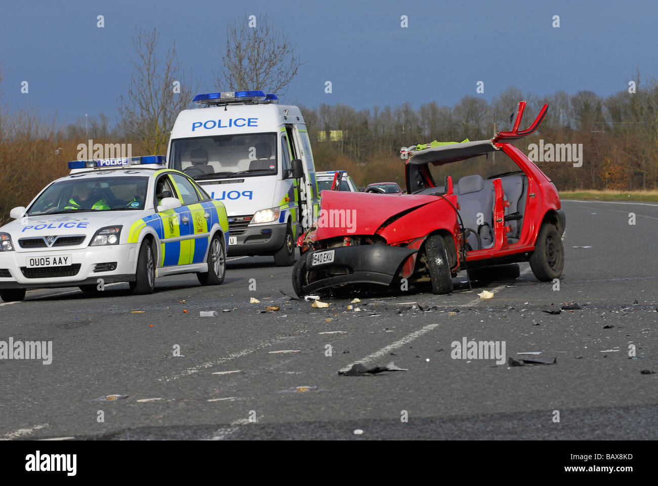 Emergency services at the scene of a road traffic accident UK Stock ...