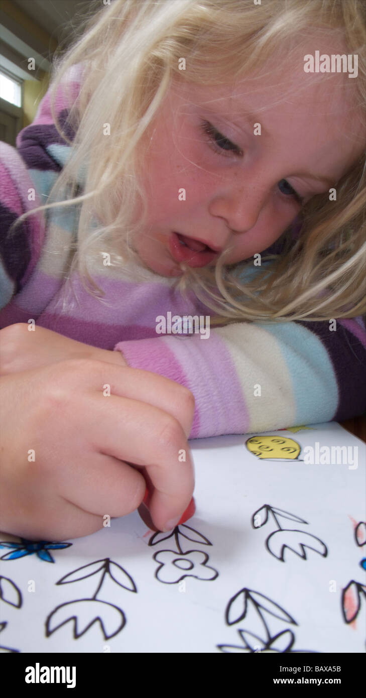 Girl drawing colouring doing homework hi-res stock photography and ...