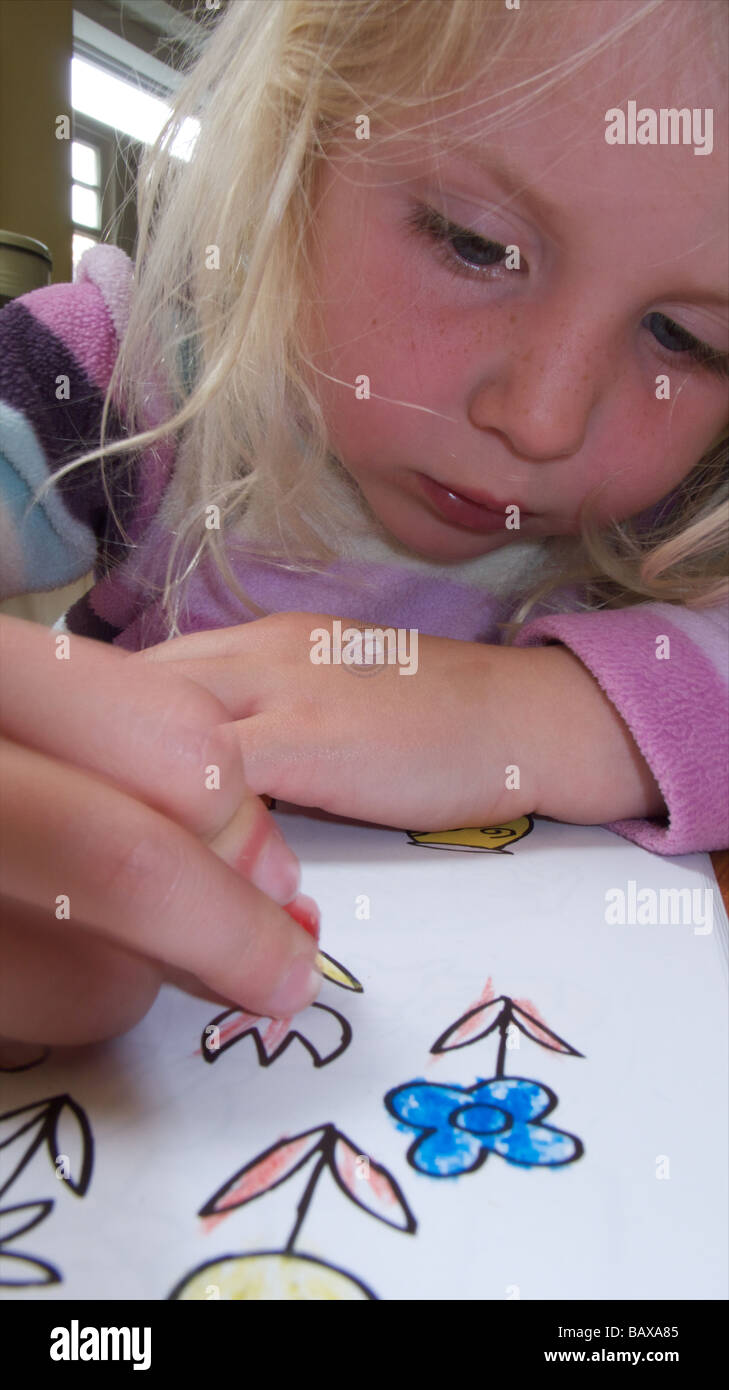 girl drawing and colouring and doing homework at home Stock Photo - Alamy