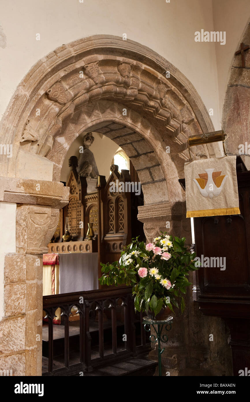 UK Gloucestershire English Bicknor St Marys church interior Norman arch ...
