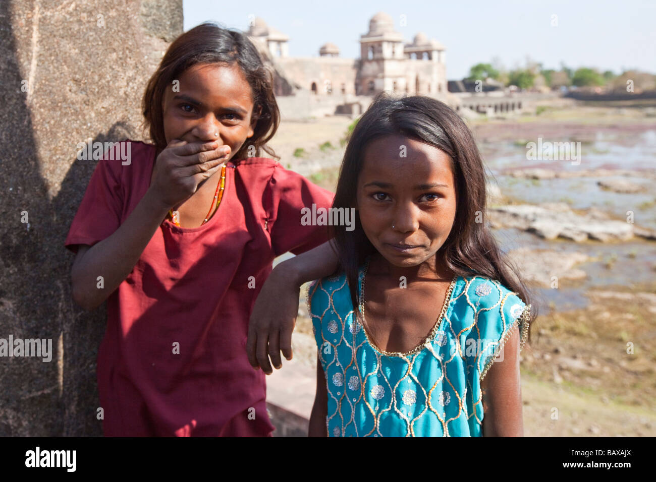 Indian Girls in front of Jahaz Mahal in Madu India Stock Photo - Alamy