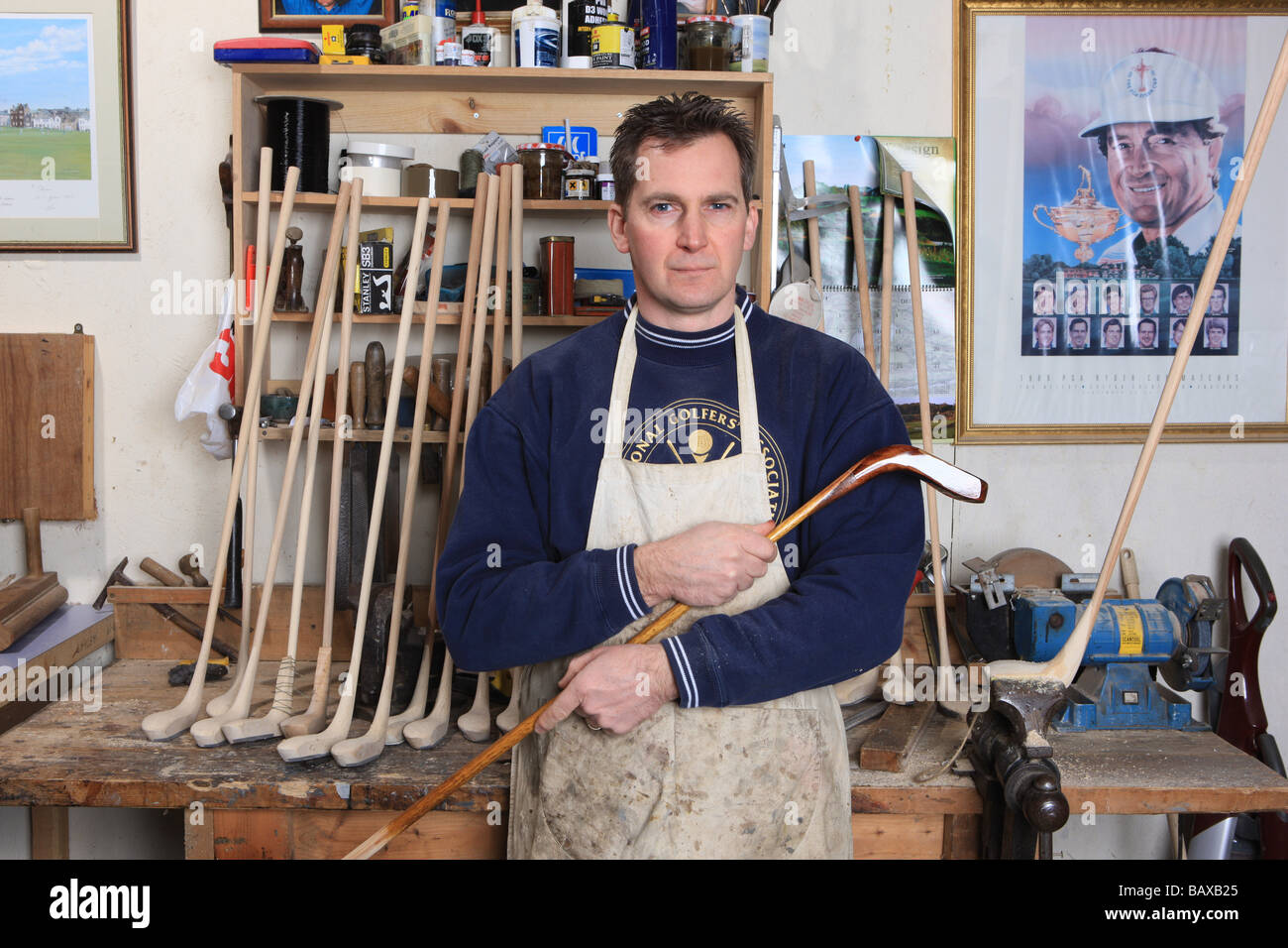 Sean Davies making traditional wooden golf clubs in his workshop at ...