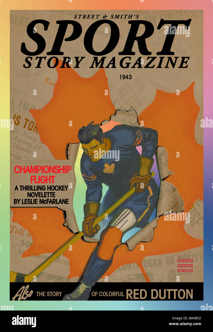 Hockey Player Skating Through Hole in Newspaper Headlines Stock Photo ...