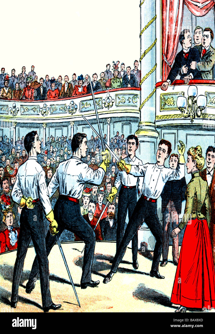 Fencing on Stage Stock Photo - Alamy