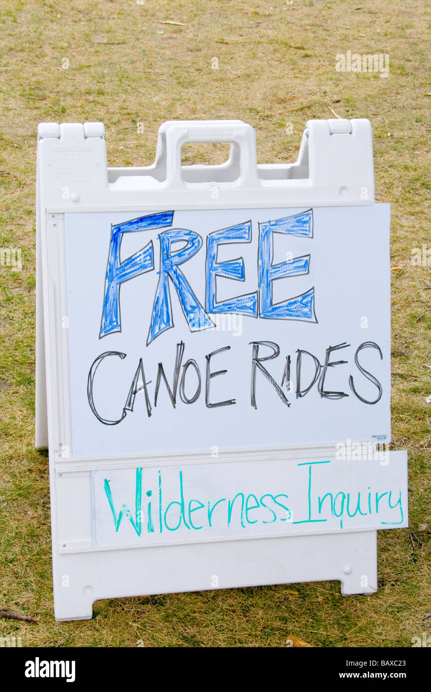 Sign advertising free canoe rides from Wilderness Inquiry outdoor ...